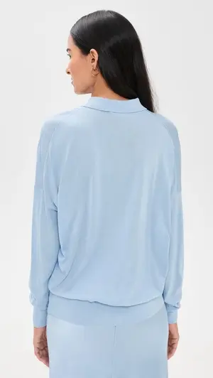Renggli Silk Cashmere Boxy Long Sleeve Polo - Azure