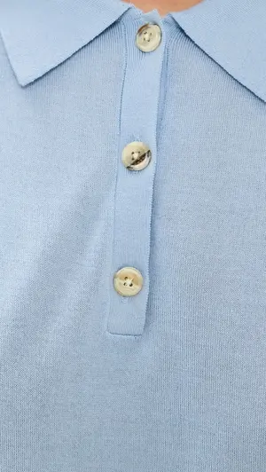 Renggli Silk Cashmere Boxy Long Sleeve Polo - Azure