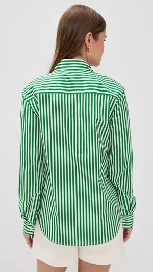 PERFECTWHITETEE Gisele Cotton Poplin Slim Fit Button-down Shirt With Stripe Pattern - Grass Stripe