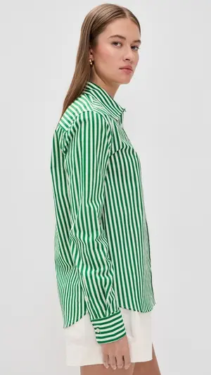 PERFECTWHITETEE Gisele Cotton Poplin Slim Fit Button-down Shirt With Stripe Pattern - Grass Stripe
