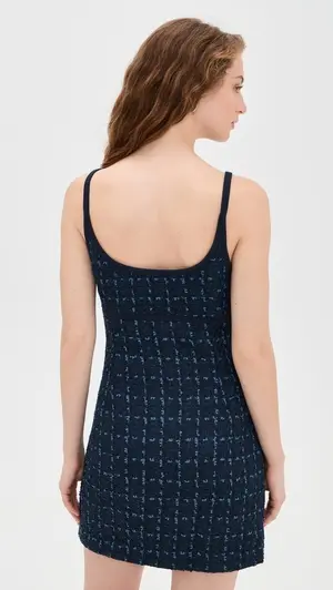 Endless Rose Knit Trimmed Tweed Mini Dress - Navy