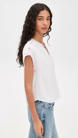 Xirena Danika Top With Embroidered V-neck And Cap Sleeves