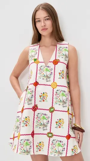 Celiab Acai Mini Dress With Tropical Fruit Print And Appliques