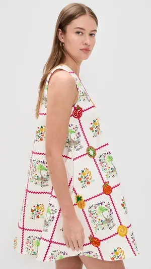 Celiab Acai Mini Dress With Tropical Fruit Print And Appliques