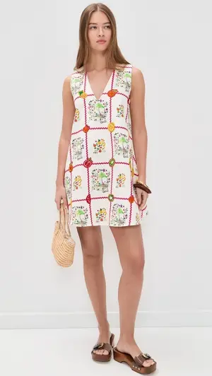 Celiab Acai Mini Dress With Tropical Fruit Print And Appliques