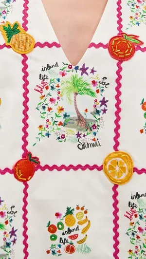 Celiab Acai Mini Dress With Tropical Fruit Print And Appliques