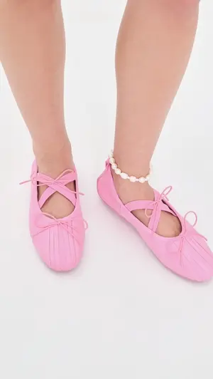 Simone Rocha Suede Ballerina Grip Flats - Pink