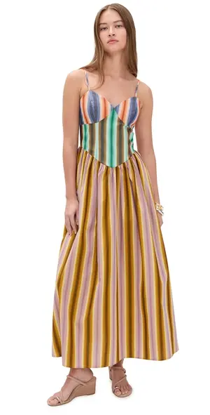 Celiab Duku Maxi Dress With Basque Waist And Stripe Print - Multi