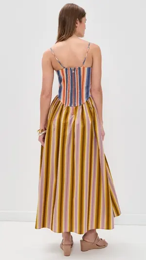 Celiab Duku Maxi Dress With Basque Waist And Stripe Print - Multi