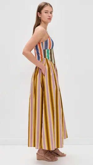 Celiab Duku Maxi Dress With Basque Waist And Stripe Print - Multi