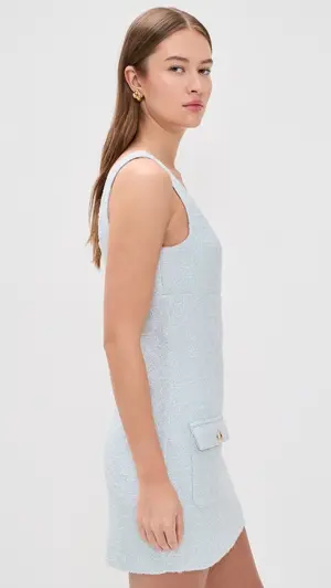 Endless Rose Square Neck Sleeveless Tweed Mini Dress With Gold-tone Buttons - Light Blue