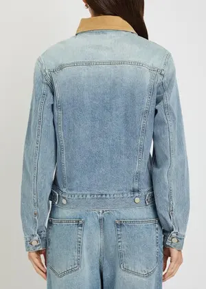 RÓHE Suede Collar Denim Trucker Jacket - Light Blue