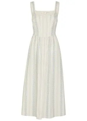 LoveShackFancy Majory Floral Cotton Midi Dress - Light Blue