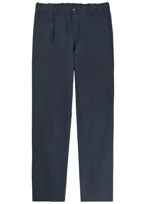 Herno Linen And Cotton-blend Trousers - Navy