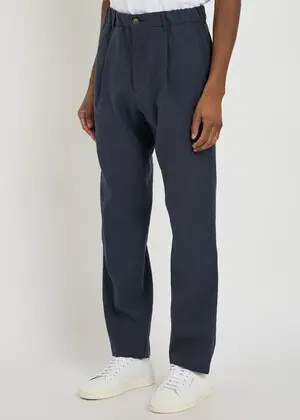 Herno Linen And Cotton-blend Trousers - Navy