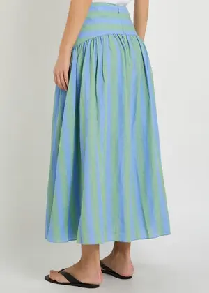 Staud Procida Striped Linen Maxi Skirt - Light Blue