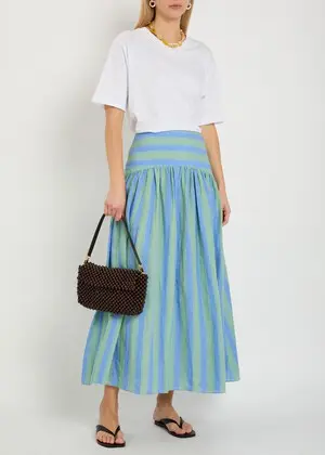 Staud Procida Striped Linen Maxi Skirt - Light Blue