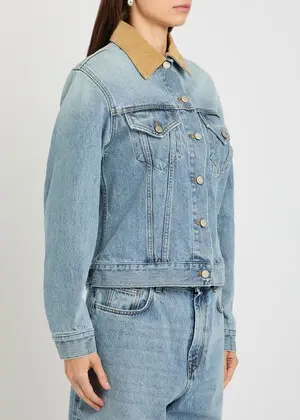 RÓHE Suede Collar Denim Jacket - Light Blue