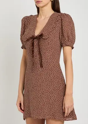 REFORMATION Kaylia Polka-dot Appliquéd Chiffon Mini Dress - Brown