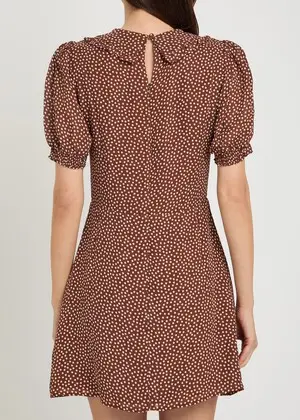 REFORMATION Kaylia Polka-dot Appliquéd Chiffon Mini Dress - Brown