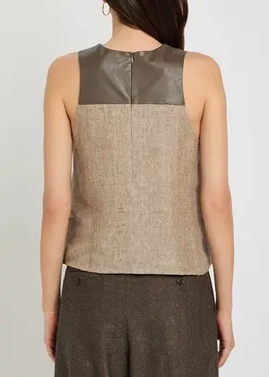 Emporio Armani Faux Leather Paneled Linen Top