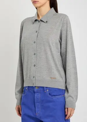 Versace Logo-embroidered Wool Cardigan