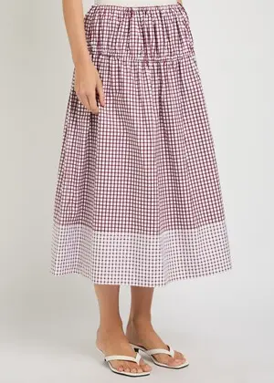 LIBEROWE Checked Cotton Midi Skirt - Pink