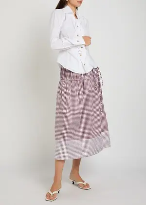 LIBEROWE Checked Cotton Midi Skirt - Pink