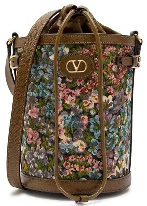 Valentino Garavani Floral-jacquard Leather Bucket Bag