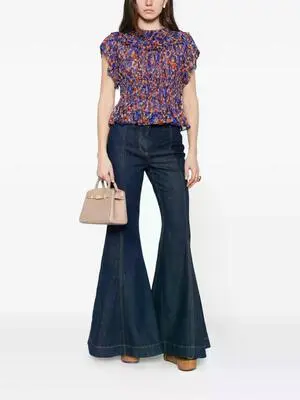 Ulla Johnson Athene Ruffled Floral-pattern Blouse - Blue