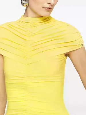 NISSA Ruched Midi Dress - Yellow