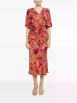NISSA Printed V-neck Top - Pink