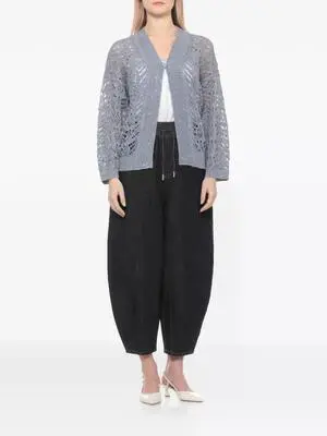 PANICALE Openwork Knit V-neck Cardigan - Blue