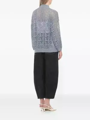 PANICALE Openwork Knit V-neck Cardigan - Blue