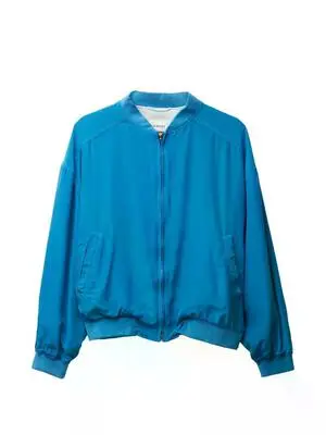 Versace Zip-up Bomber Jacket In Silk Poplin