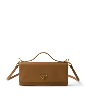 Prada Saffiano Leather Wallet With Shoulder Strap - Brown