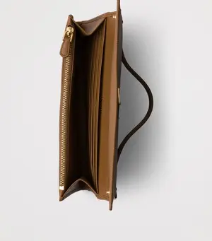 Prada Saffiano Leather Wallet With Shoulder Strap - Brown