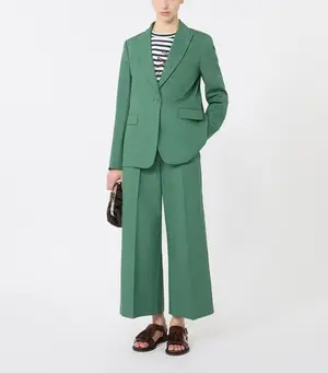 Max Mara Cotton-linen Wide-leg Cropped Trousers - Green