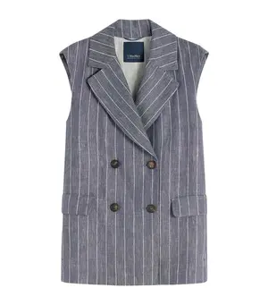 Max Mara Linen Pinstripe Gilet - Blue