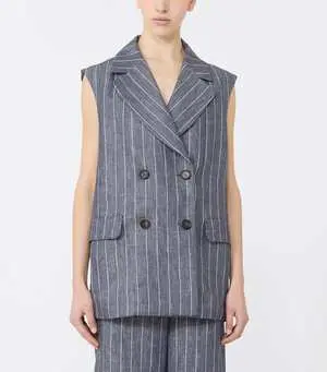 Max Mara Linen Pinstripe Gilet - Blue