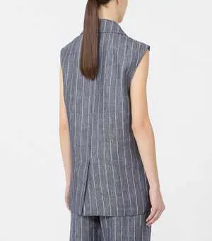 Max Mara Linen Pinstripe Gilet - Blue