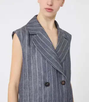 Max Mara Linen Pinstripe Gilet - Blue
