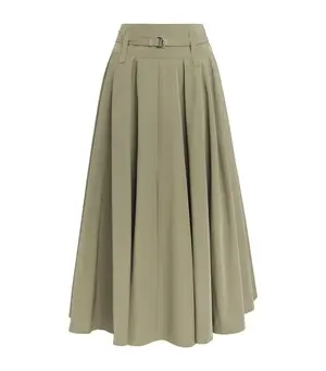 Maje Pleated Belted Midi Skirt