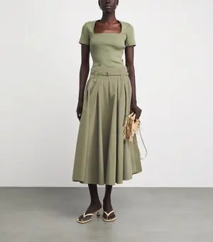 Maje Pleated Belted Midi Skirt