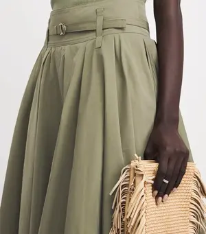 Maje Pleated Belted Midi Skirt