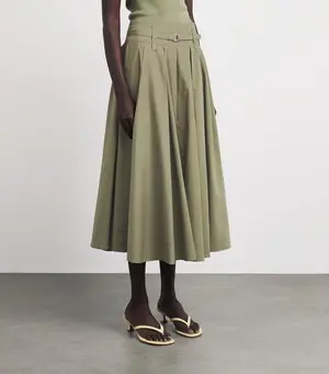 Maje Pleated Belted Midi Skirt