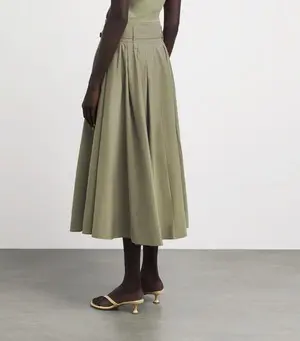 Maje Pleated Belted Midi Skirt