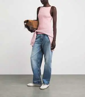 Maje Cotton-blend Rib-knit Tank Top - Pink