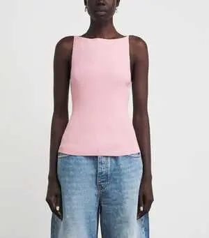 Maje Cotton-blend Rib-knit Tank Top - Pink