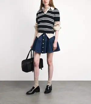 Maje Denim Mini Skirt With Button Detail - Blue